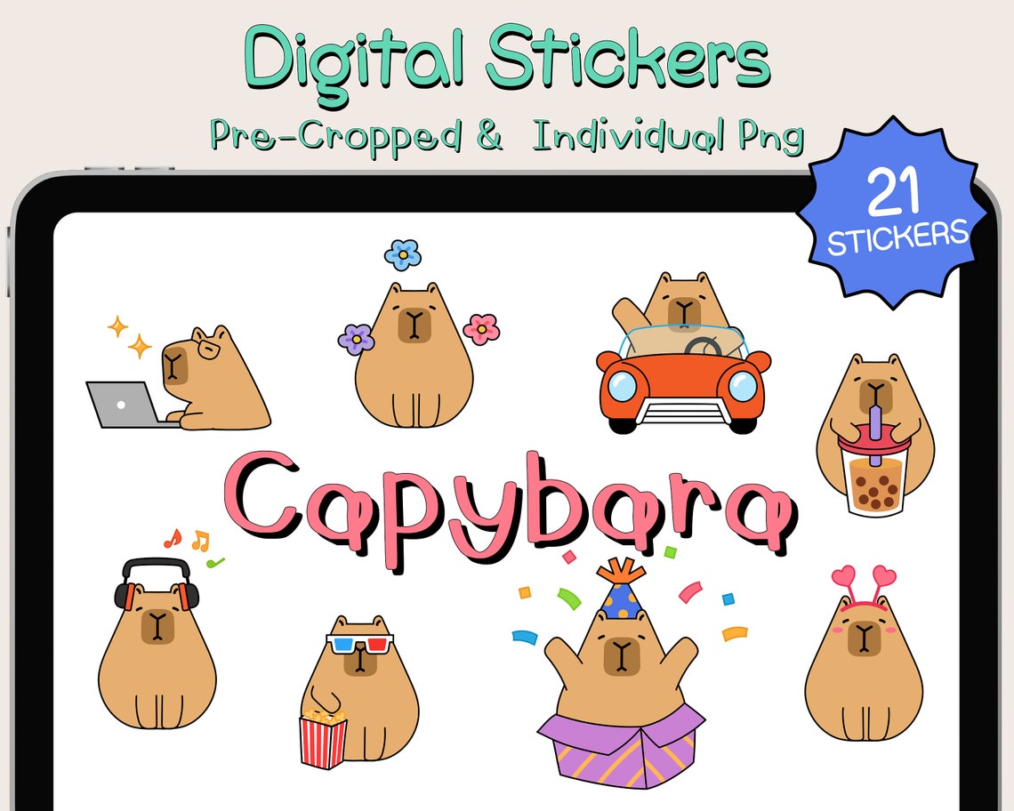 Kawaii Capybara Digital Sticker Book for Goodnotes, PNG Files of ...