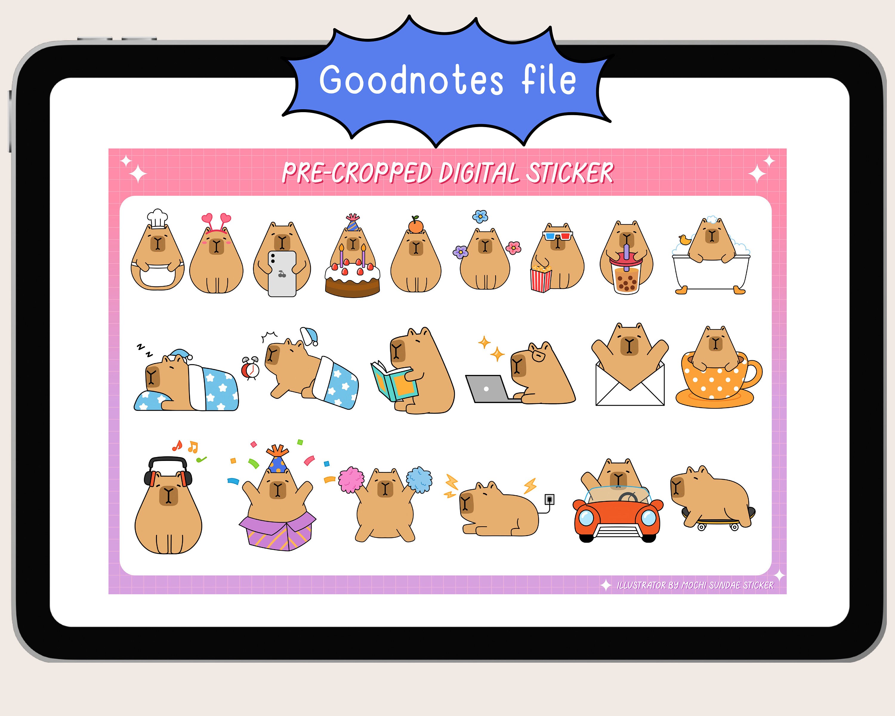 Kawaii Capybara Digital Sticker Book for Goodnotes, PNG Files of ...