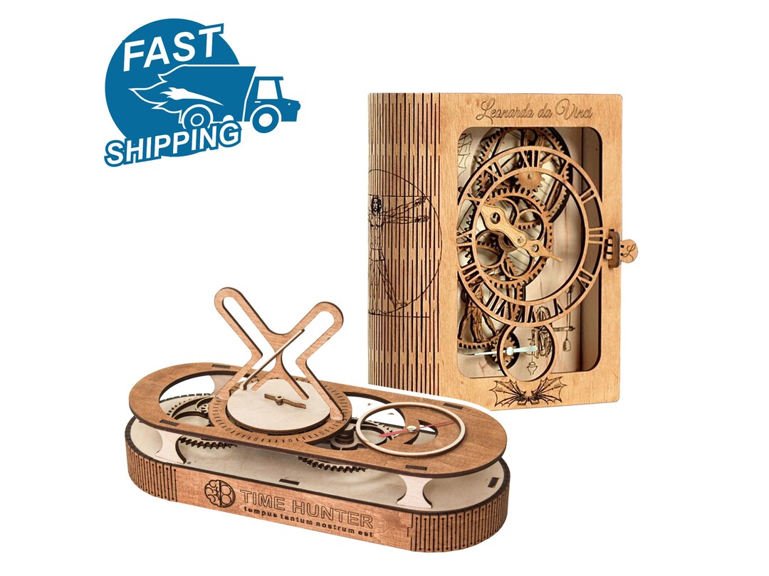 DIY Wooden Clock Puzzle Set 3D Mechanical Gear Puzzles, Handmade ...