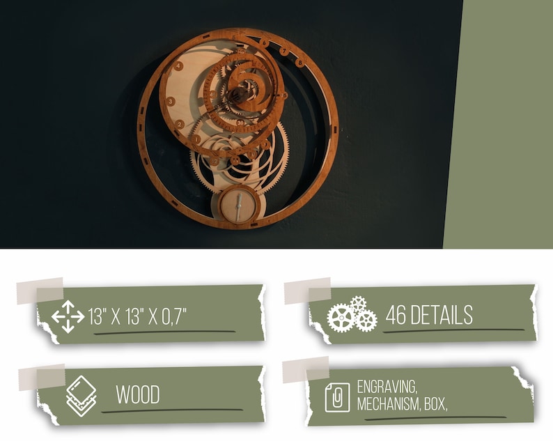Fibonacci Wood Clock Puzzle Kit: DIY Mechanical Clock & Greeting Card ...