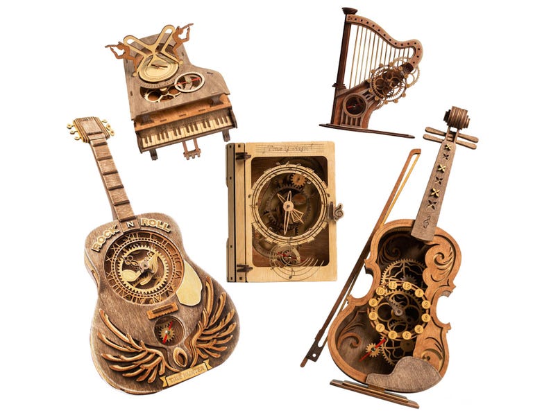 Wooden Mechanical Music Puzzle Set: DIY Instrument Models - Etsy