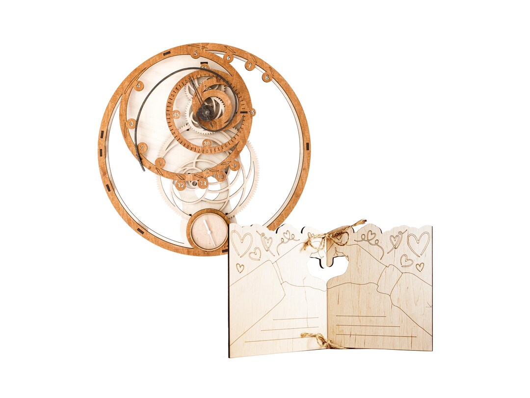 Fibonacci Wood Clock Puzzle Kit: DIY Mechanical Clock & Greeting Card ...