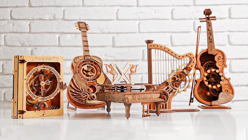 Wooden Mechanical Music Puzzle Set: DIY Instrument Models - Etsy