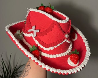 CUSTOM Fake Cake Cowboy Hat White W Cherry Rave Wear Birthday Fit ...