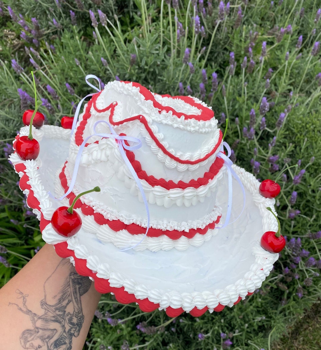 CUSTOM Fake Cake Cowboy Hat White W Cherry Rave Wear Birthday Fit ...