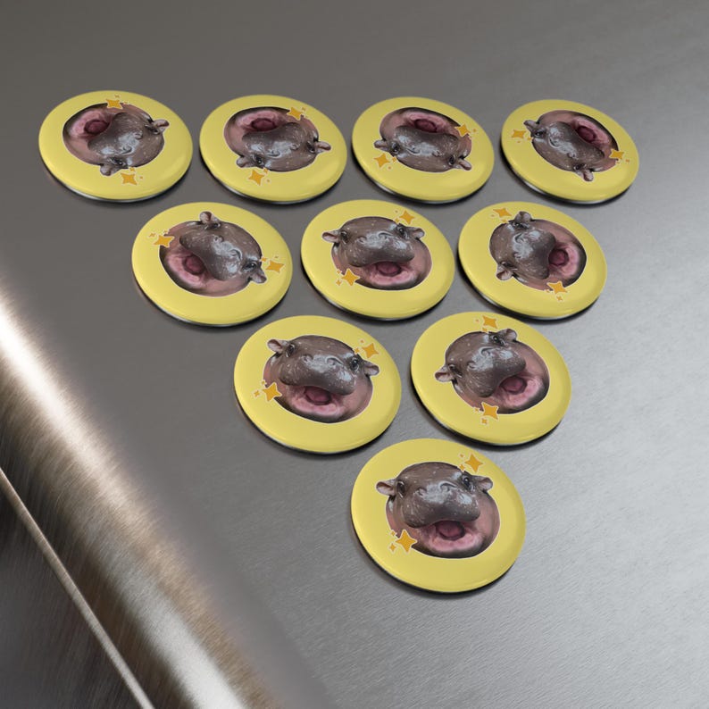 Moo Deng Hippo Button Magnet, Cheerful Fridge Decor, Animal Lover Gift ...