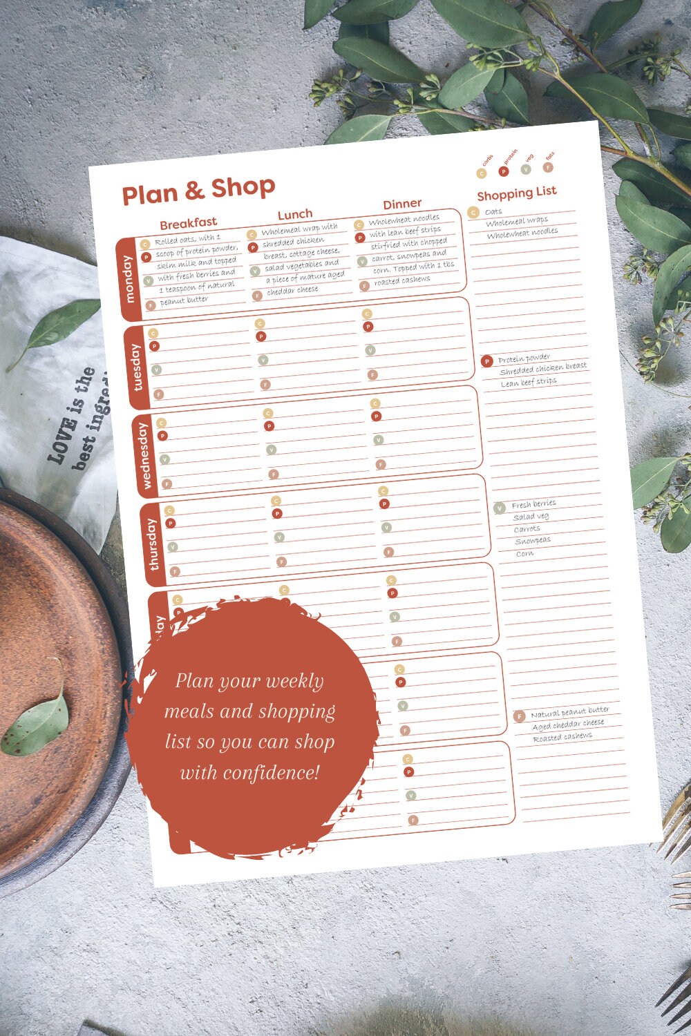 Weekly Meal Planner and Grocery List Printable | Healthy Balanced Meal ...