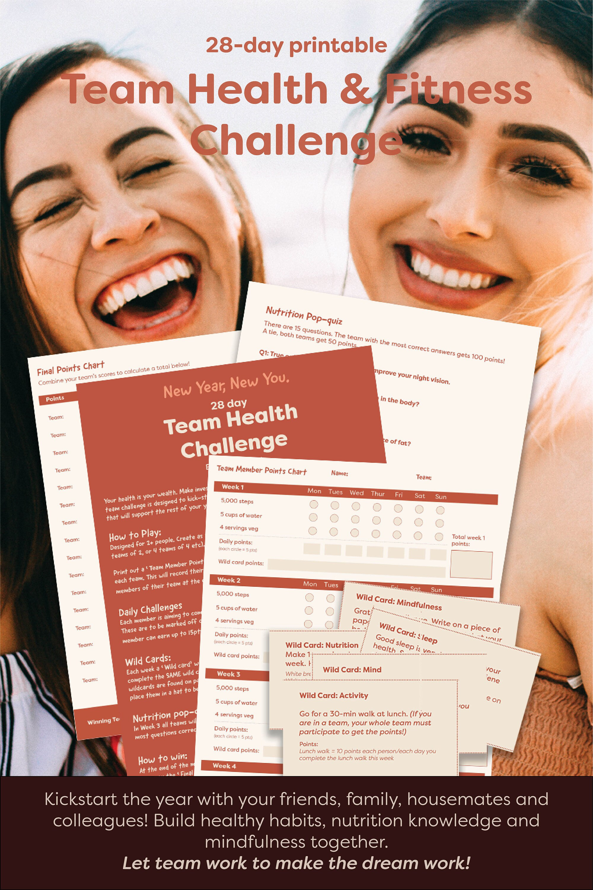 28 Days of Health and Fitness printable Team Challenge Bundle. Daily ...