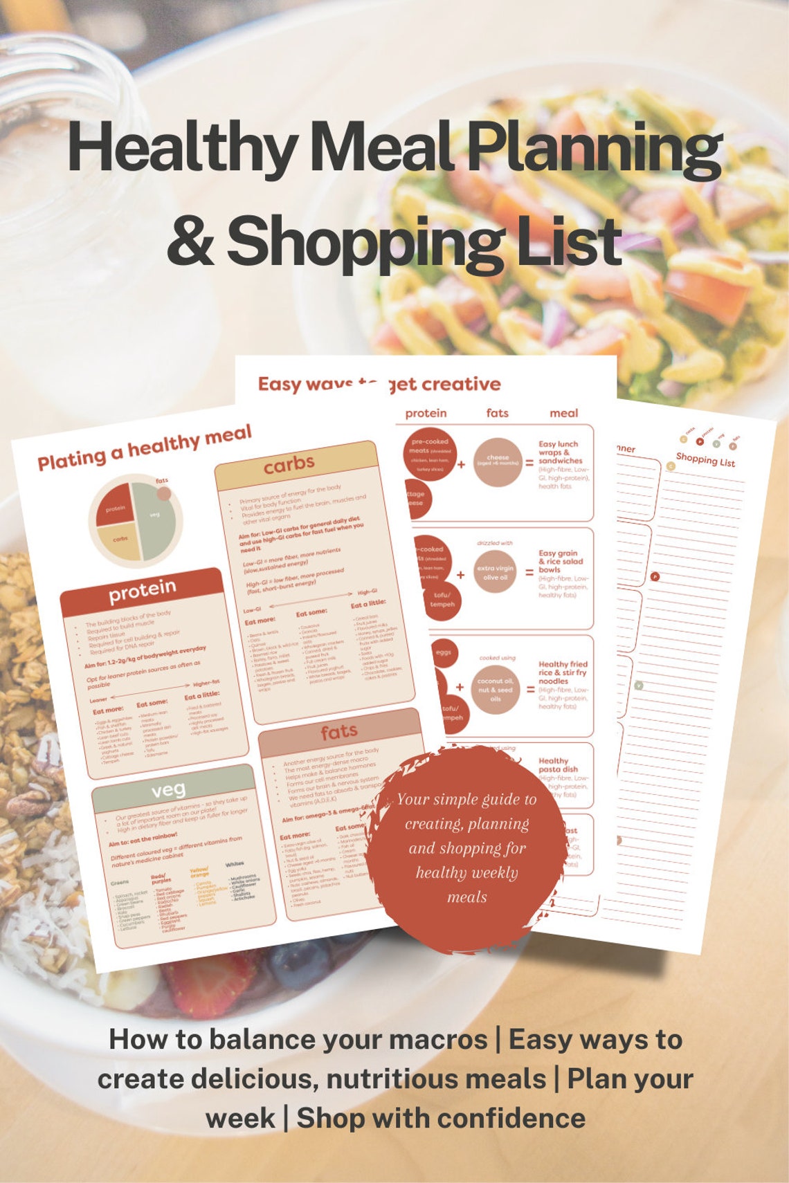 Weekly Meal Planner and Grocery List Printable | Healthy Balanced Meal ...