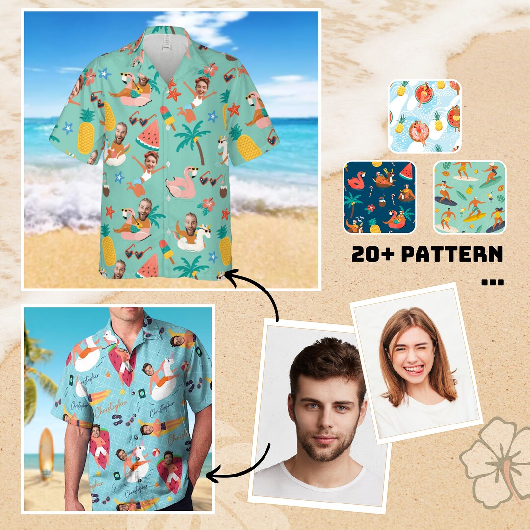 Custom Hawaiian Shirt With Face Summer Floral Beach, Custom Summer ...