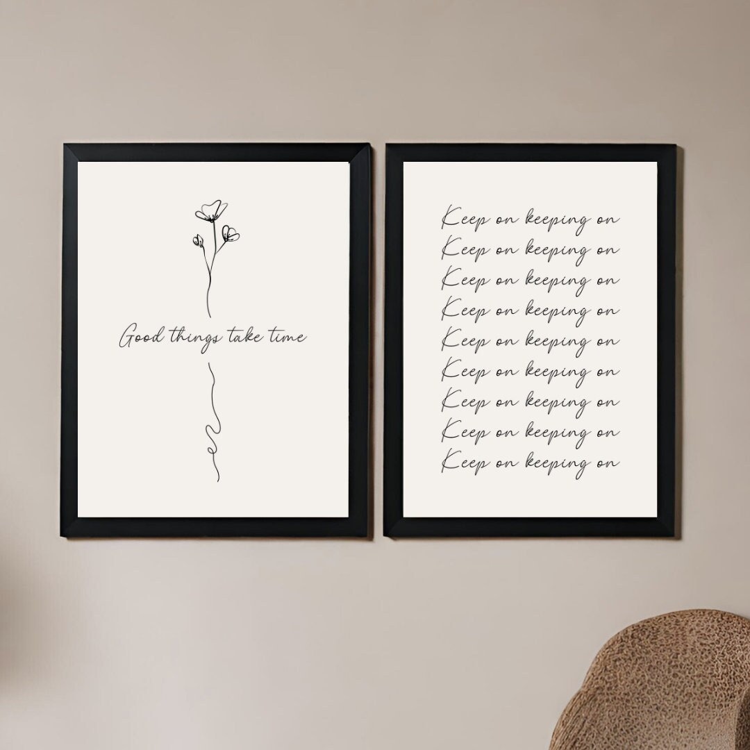 Minimal Motivational Set of 2 Printable Wall Art, Good Things Take Time ...