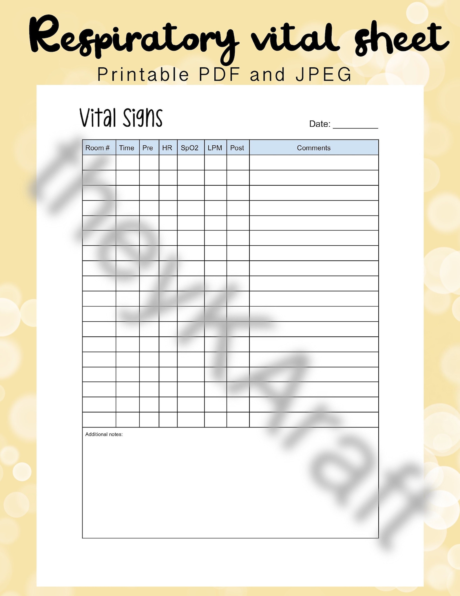 Printable Vital Signs Chart, Respiratory Therapist Chart, Breathing ...