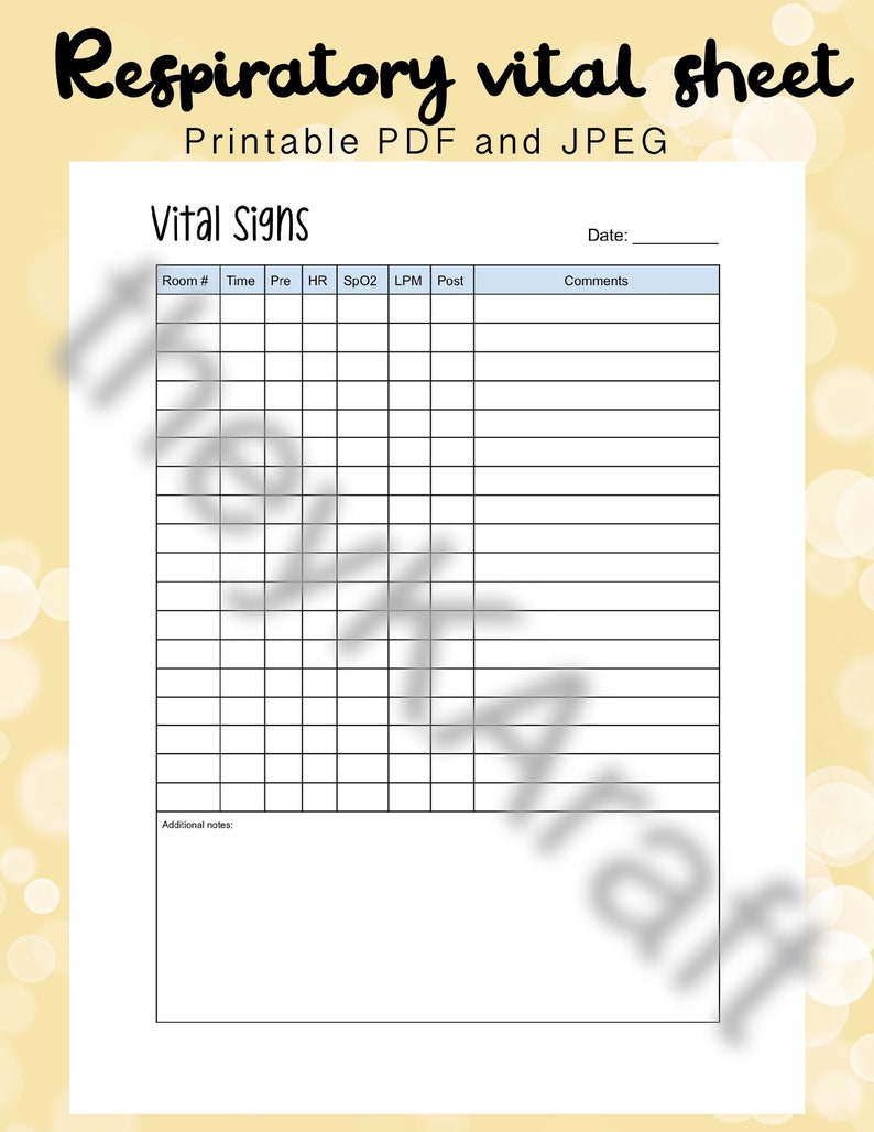 Printable Vital Signs Chart, Respiratory Therapist Chart, Breathing ...