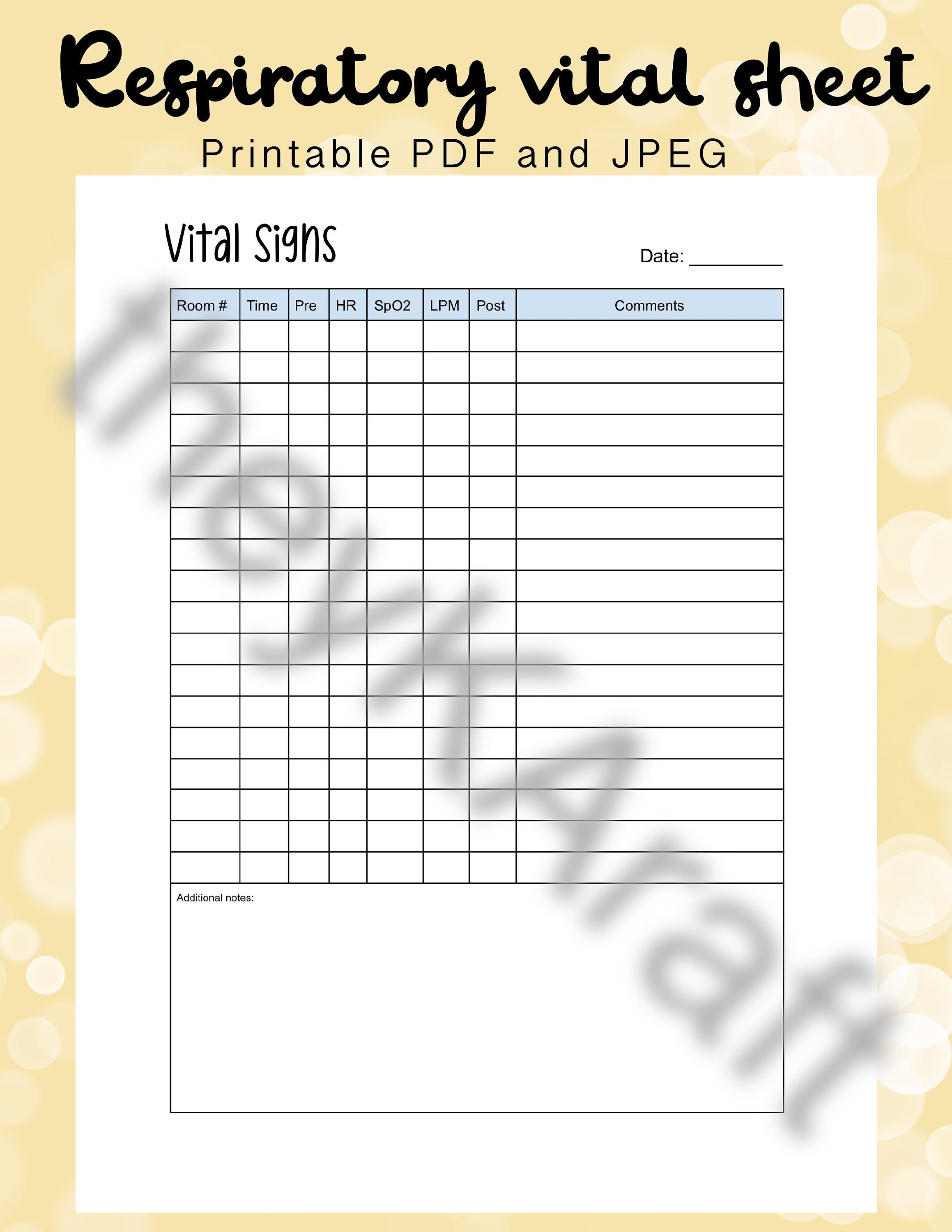 Printable Vital Signs Chart, Respiratory Therapist Chart, Breathing ...