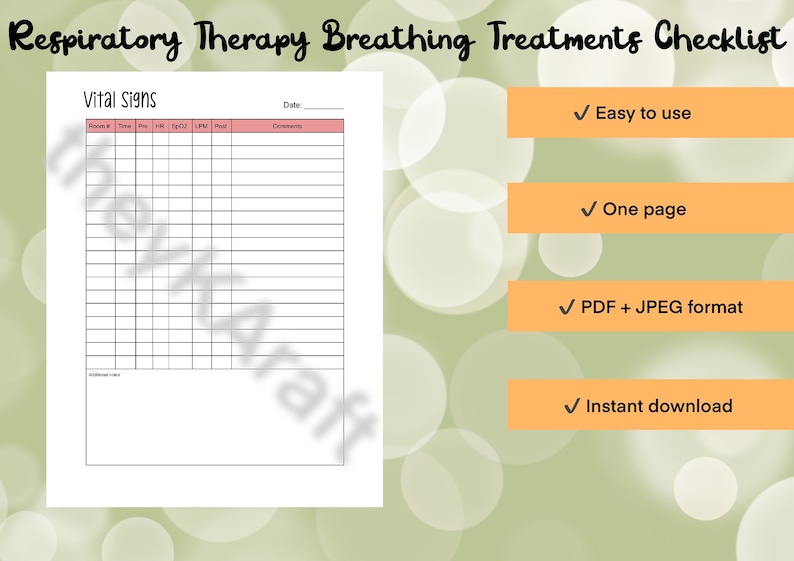 Printable Vital Signs Chart, Respiratory Therapist Chart, Breathing ...