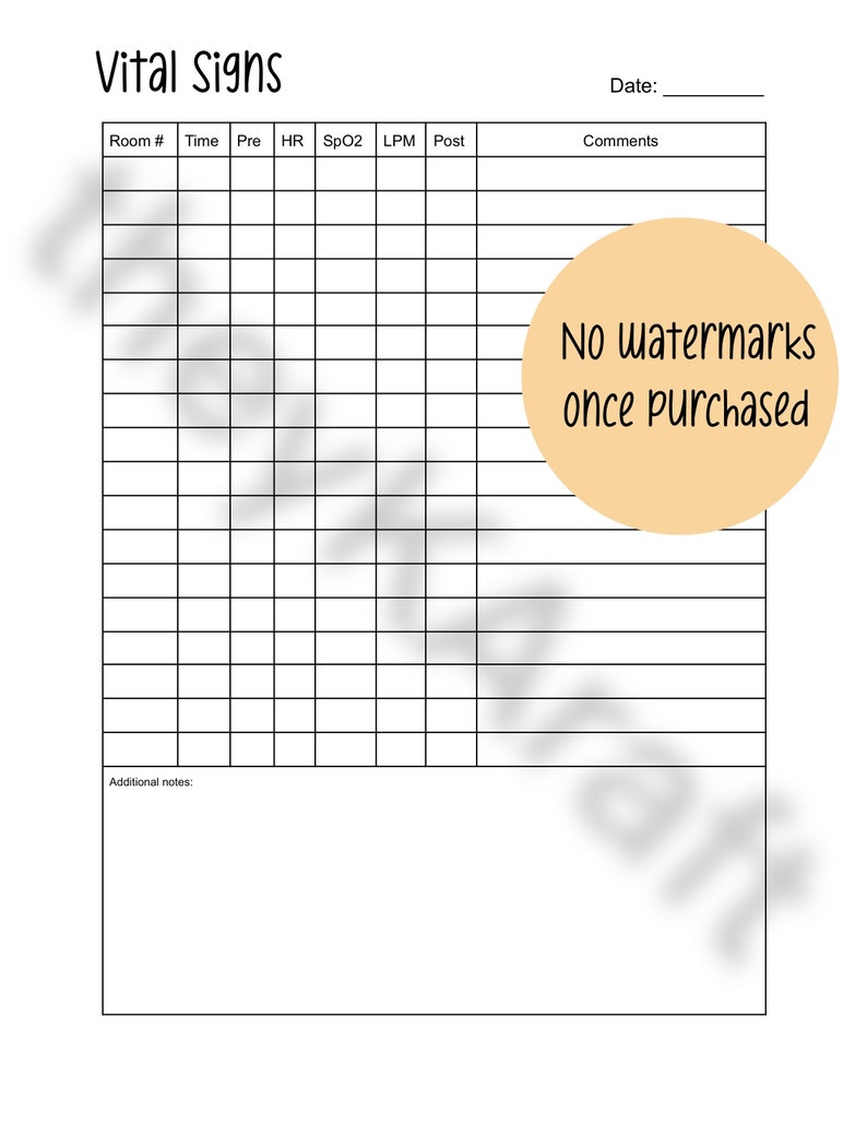 Printable Vital Signs Chart, Respiratory Therapist Chart, Breathing ...