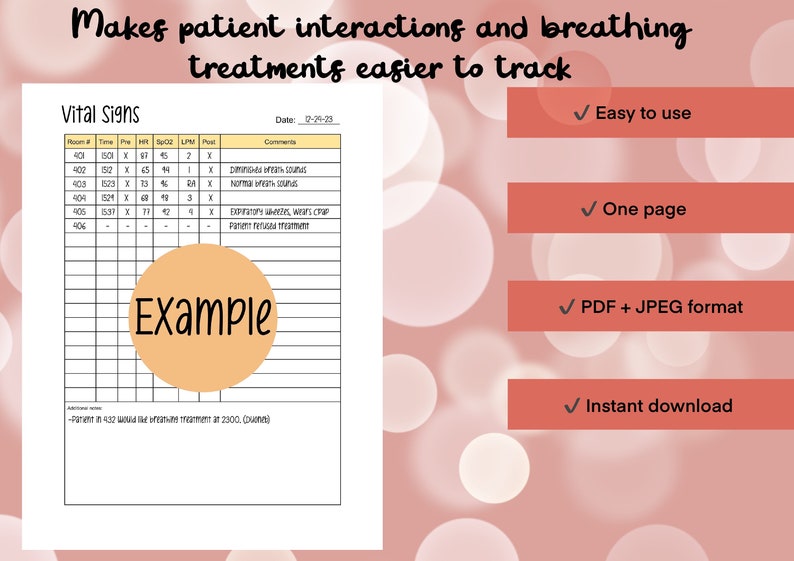 Printable Vital Signs Chart, Respiratory Therapist Chart, Breathing ...
