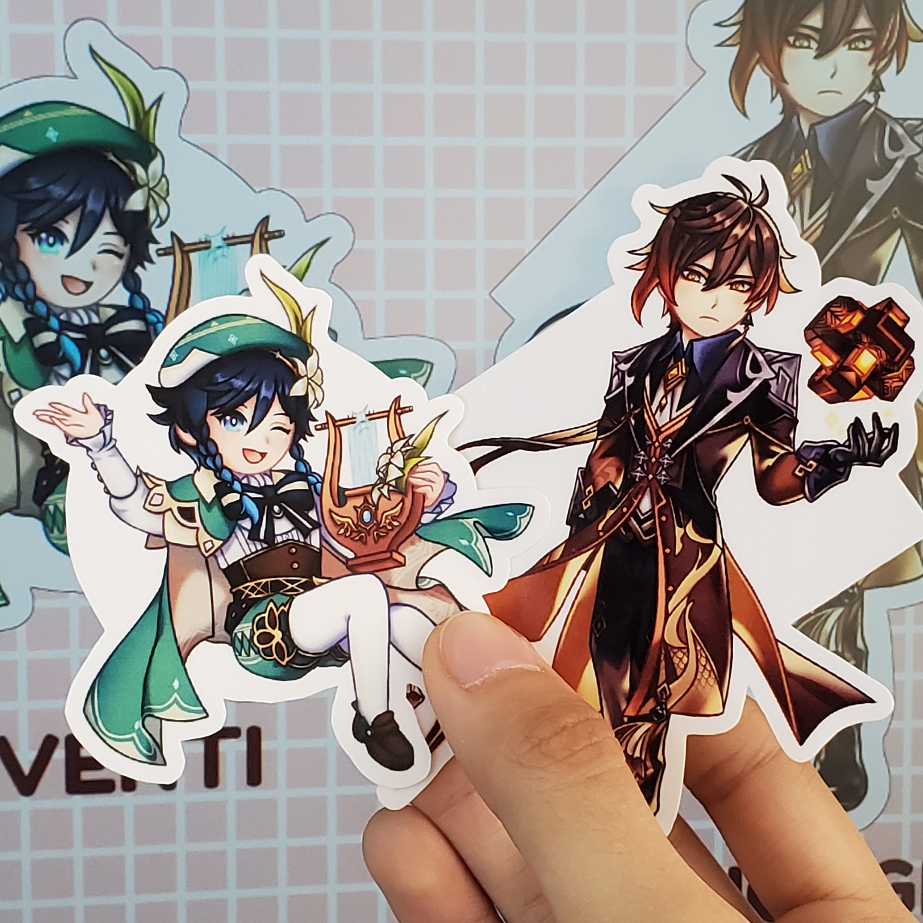 Genshin Impact Vinyl Stickers Splash Art Venti, Zhongli - Etsy