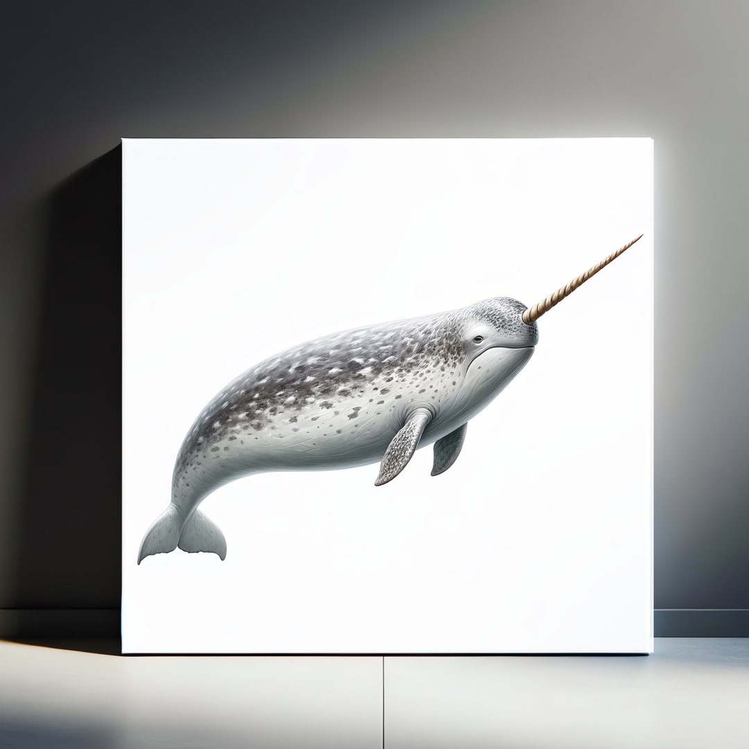 Majestic Narwhal Canvas Art Oceanic Wildlife Realistic Painting of the Unicorn of the Sea for ...