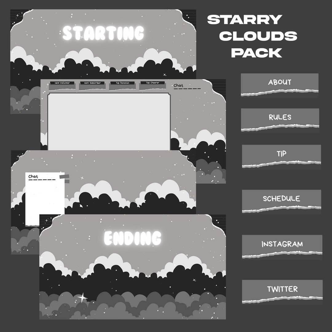 ANIMATED Starry Clouds Stream Overlay Twitch Streamer Soft Gradient ...