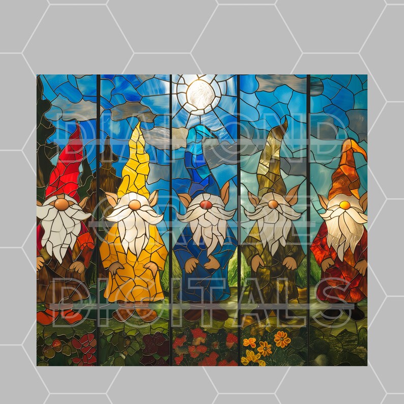 Stained Glass Gnomes Sublimation Tumbler Wrap, 20oz Tumblers, Fantasy Gnome PNG, Instant Digital ...