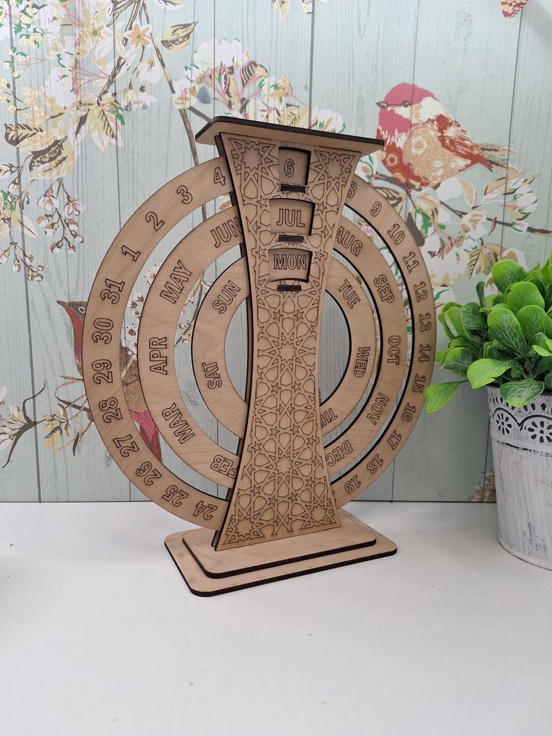 Wooden Desk Top Calendar for Home Office Space, Wooden Perpetual Desk ...