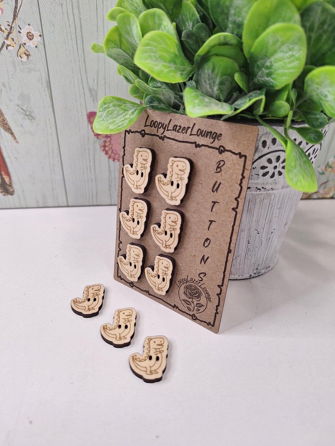 Wooden Dinosaur Buttons, T-rex Themed Laser Cut Buttons for ...