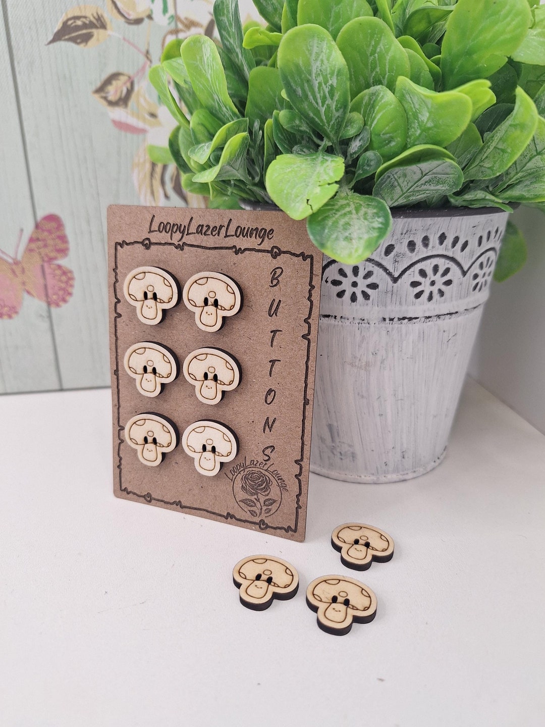 Wooden Mushroom Shaped Buttons, Cute Vegetable Themed Laser Cut Buttons ...