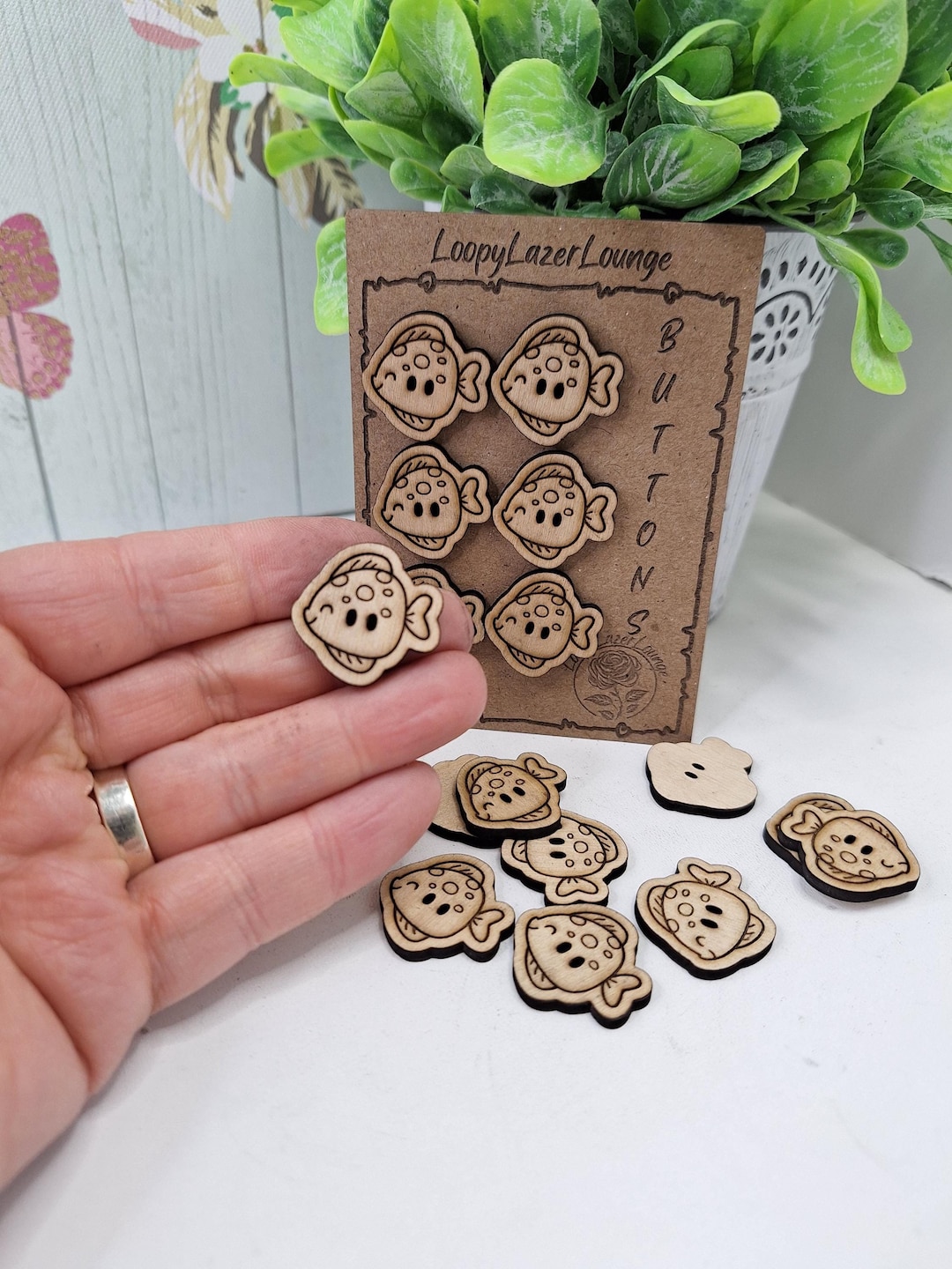 Wooden Fish Buttons, Cute Squid Themed Laser Cut Buttons for ...