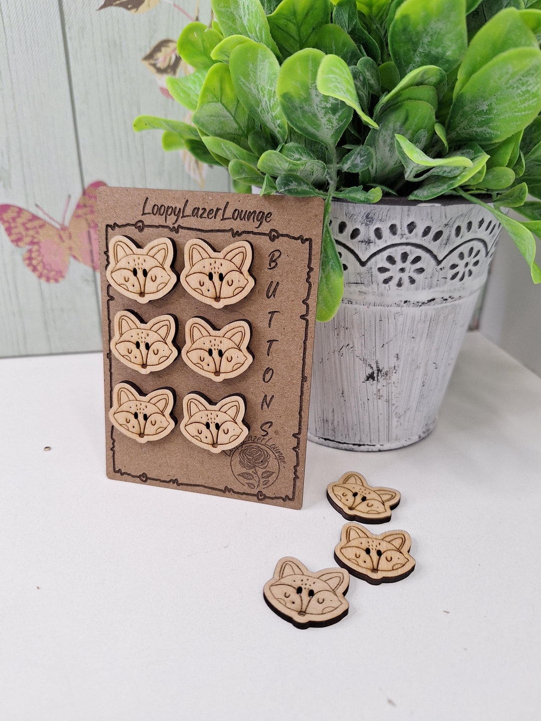 Wooden Fox Head Buttons, Cute Wild Fox Themed Laser Cut Buttons for ...