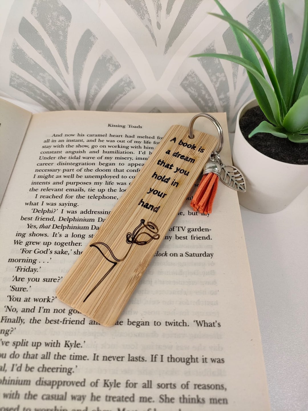 Bamboo Bookmark With Minimalistic Rose and Quote Design, Eco Friendly ...