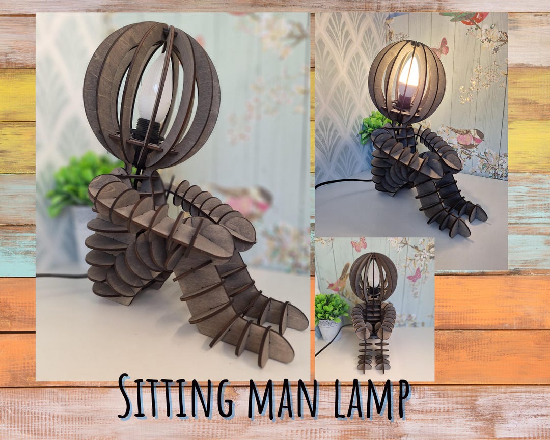 Unique Sitting Man Lamp, Wooden Laser Cut Table Décor, Human Figure ...