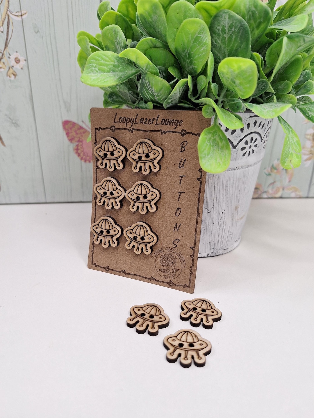 Wooden Space Buttons, Spaceship Alien Themed Laser Cut Buttons for ...