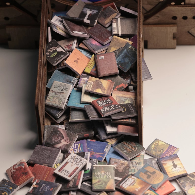Anxiety Bookshelf, Miniature Wood Bookshelf With 200 Mini Books ...