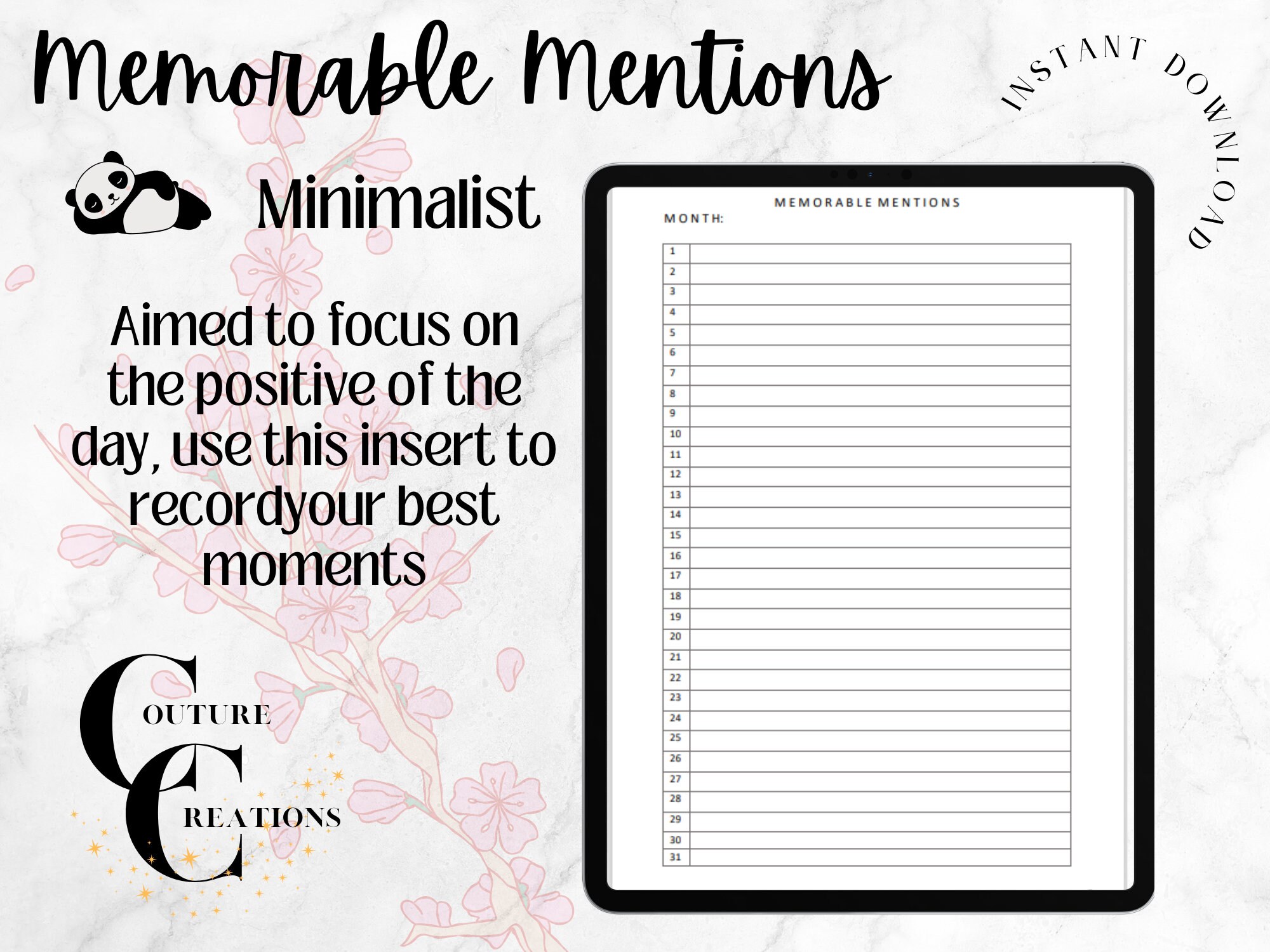 MINIMALIST Memorable Mentions Printable and PDF Fillable Gratitude ...