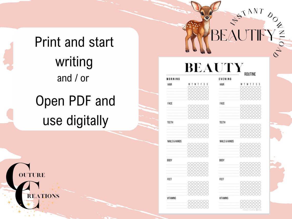BEAUTIFY Beauty Tracker Printable and PDF Fillable Stylish Design ...