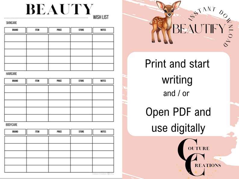 BEAUTIFY | Beauty Planner | Printable and PDF Fillable | Stylish Design ...