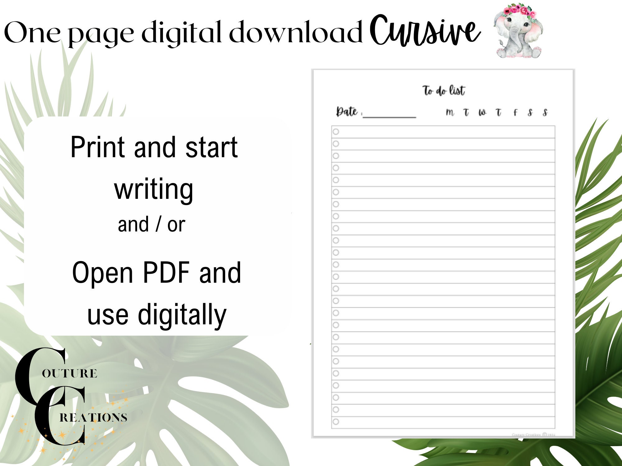 CURSIVE Undated Daily to Do List Printable and PDF Fillable Planning ...
