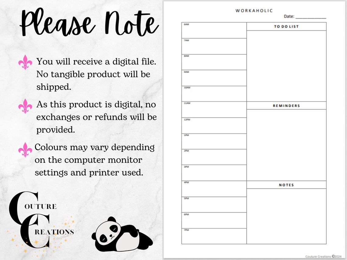 MINIMALIST | Workaholic | All Day Hourly Template | Printable and PDF ...