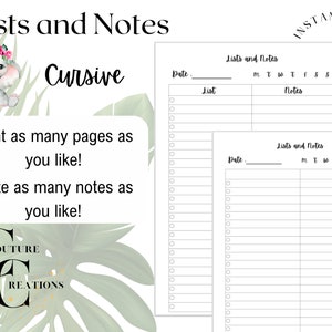 CURSIVE | Lists and Notes | Printable and PDF Fillable | Take Note ...