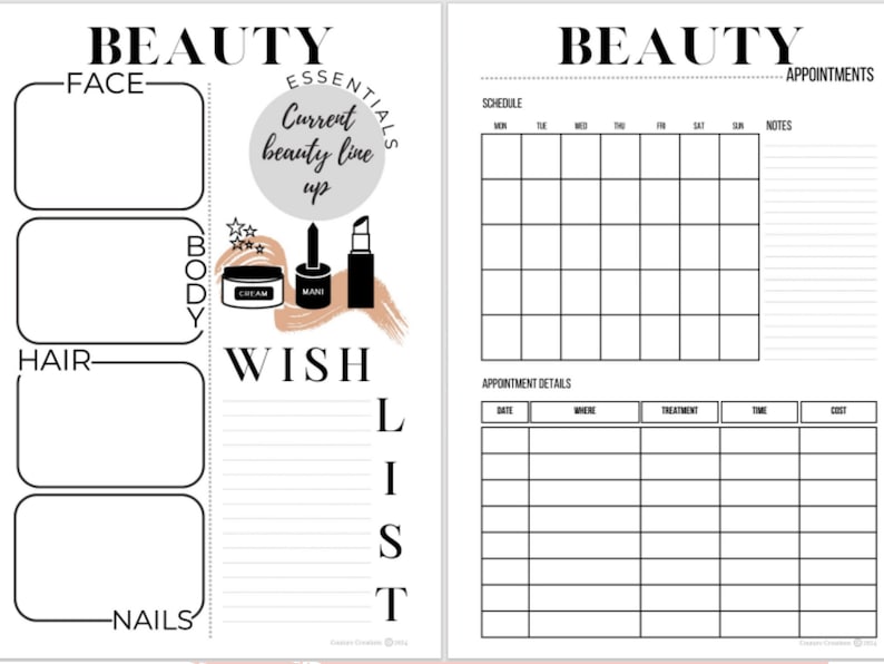 BEAUTIFY | Beauty Planner | Printable and PDF Fillable | Stylish Design ...