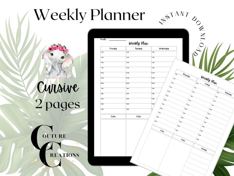 CURSIVE | 2024 Undated | One Week on 2 Pages | Printable and PDF ...