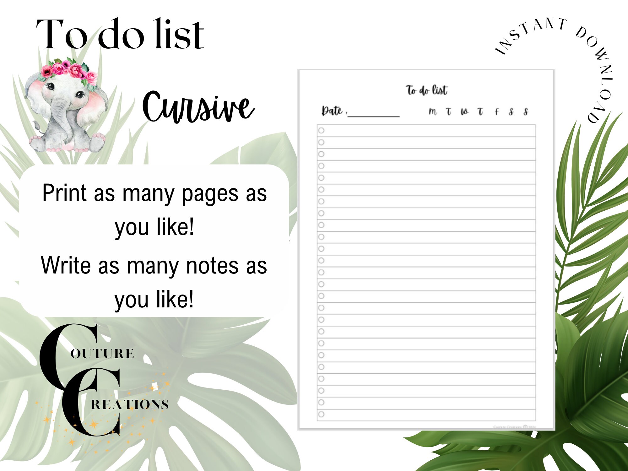 CURSIVE Undated Daily to Do List Printable and PDF Fillable Planning ...