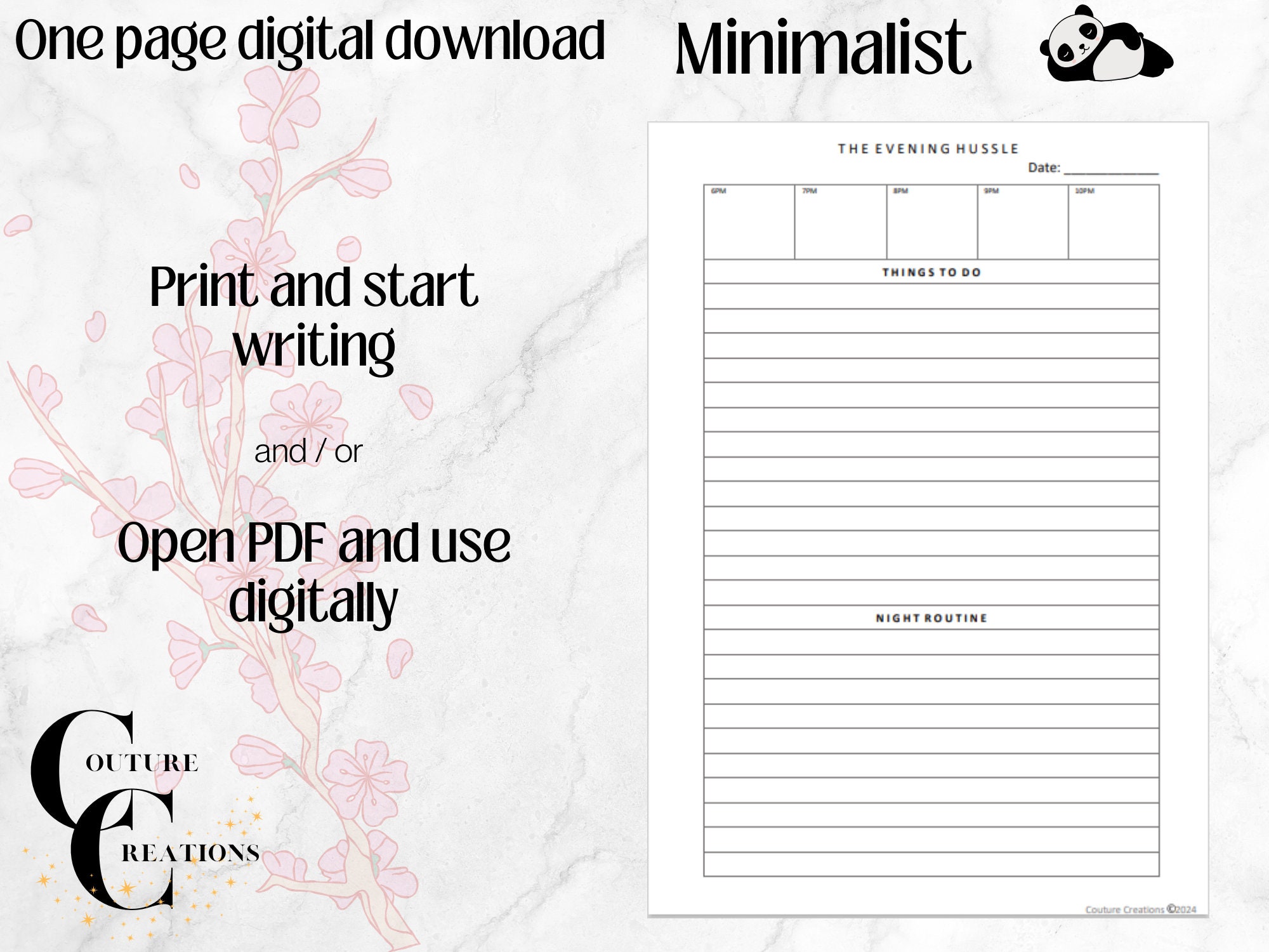 MINIMALIST Daily Planner Printable and PDF Fillable Evening Routine ...