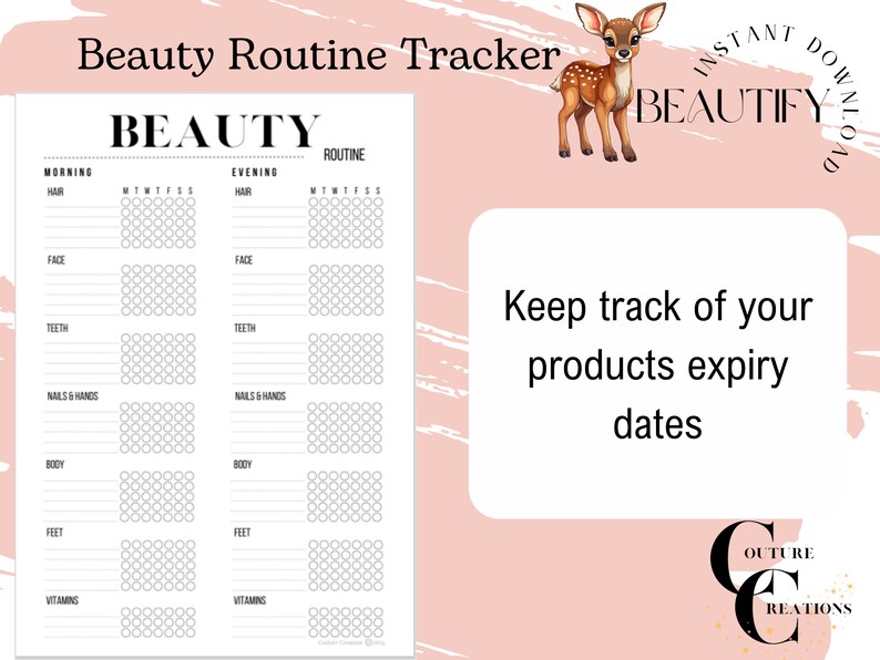 BEAUTIFY Beauty Tracker Printable and PDF Fillable Stylish Design ...