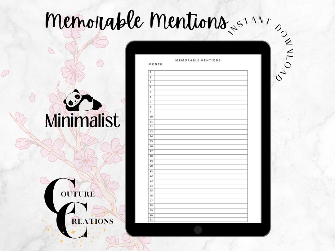 MINIMALIST | Memorable Mentions | Printable and PDF Fillable ...