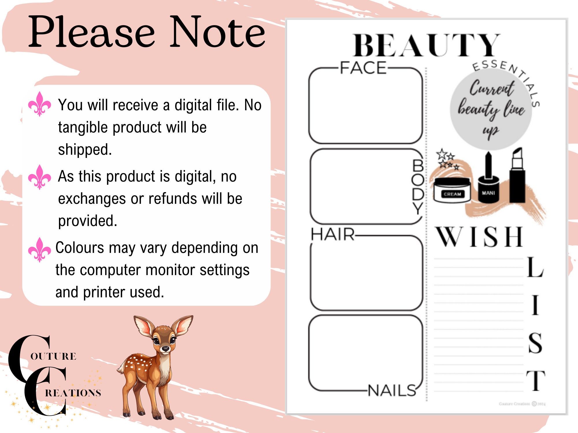 BEAUTIFY Beauty Planner Printable and PDF Fillable Stylish Design ...