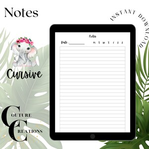 CURSIVE Notes Printable and PDF Fillable Take Note Planning Minimal ...