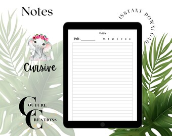 CURSIVE Lists and Notes Printable and PDF Fillable Take Note Planning ...
