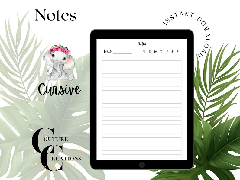 CURSIVE Notes Printable and PDF Fillable Take Note Planning Minimal ...